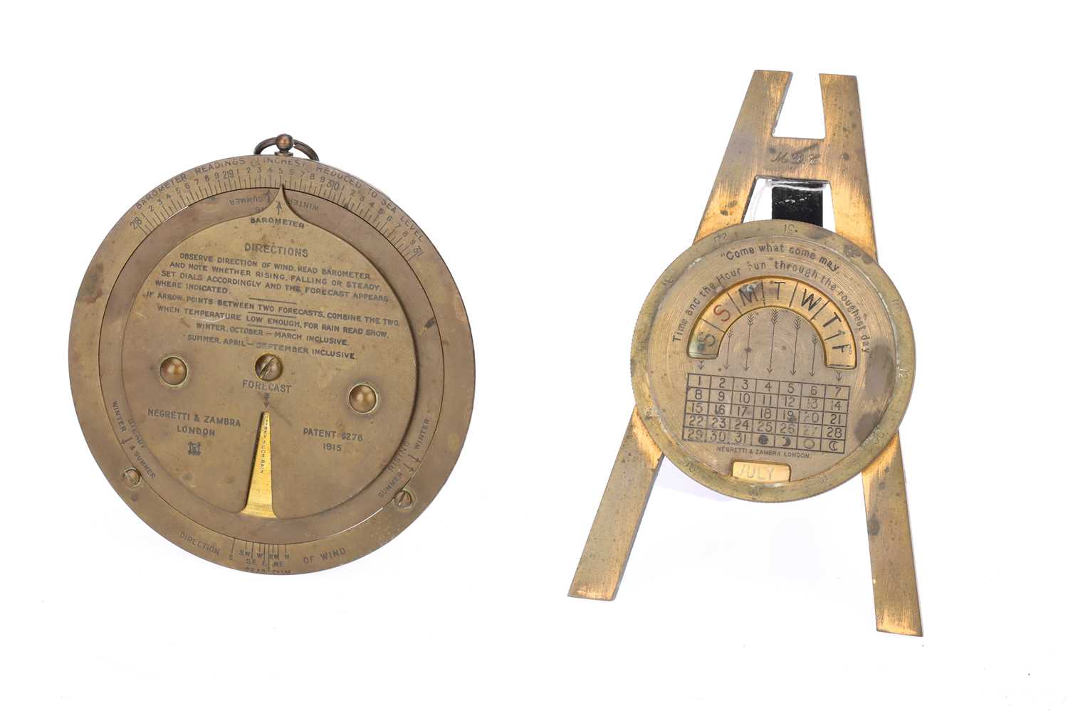 Lot 854 - WWI Period Brass Weather Forecaster by